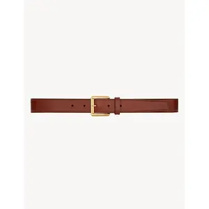 Saint Laurent Rectangular Buckle Leather Belt - Dark Wet Clay