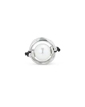 UNODE50 Sterling -plated Ring With Pearl And Leather Detail - Silver