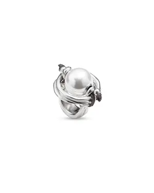 UNODE50 Sterling -plated Ring With Pearl And Leather Detail