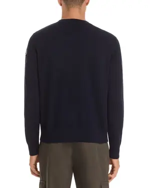 Moncler Embroidered Monogram Cotton Crewneck Sweater - Navy