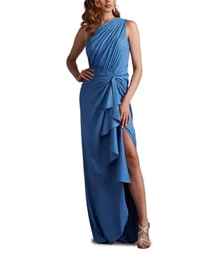 Tadashi Shoji Lena Waterfall Drape Gown - Blue