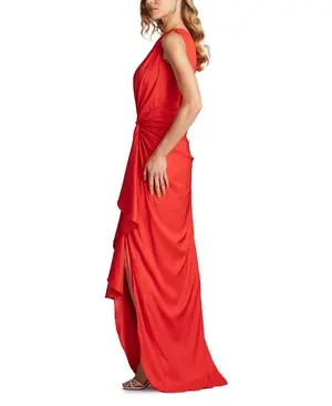 Tadashi Shoji Lena Waterfall Drape Gown - Red