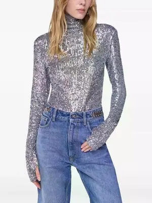 Rabanne Sequined Turtleneck Top - Grey