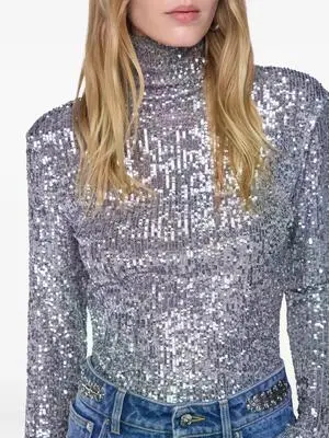 Rabanne Sequined Turtleneck Top - Grey