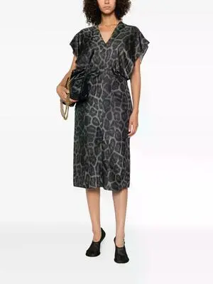 Stella McCartney Leopard-print V-neck Midi Dress - Grey