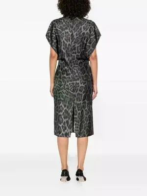 Stella McCartney Leopard-print V-neck Midi Dress - Grey