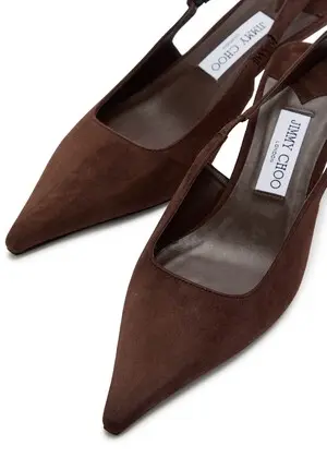 JIMMY CHOO Amel 50 Suede Slingback Pumps - Brown