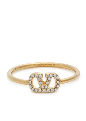 Valentino Garavani Crystal-embellished Vlogo Ring - Gold