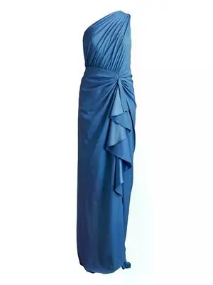 Tadashi Shoji Lena Draped One-shoulder Ruffle Evening Dress - Blue
