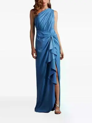 Tadashi Shoji Lena Draped One-shoulder Ruffle Evening Dress - Blue