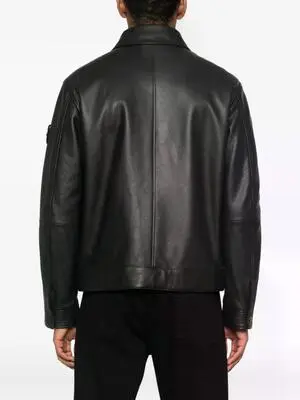 Stone Island Panelled Zip-Fastening Leather Jacket In Black - 34