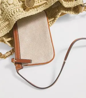 Tory Burch Raffia Monogram Bucket Bag