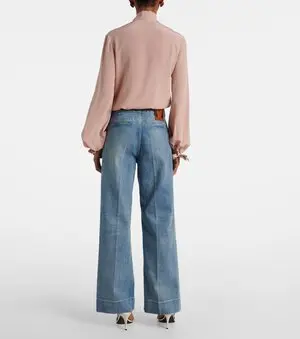 Valentino Garavani Vgold Mid-rise Wide-leg Jeans - Blue