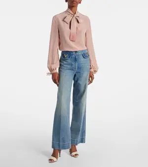 Valentino Garavani Vgold Mid-rise Wide-leg Jeans - Blue