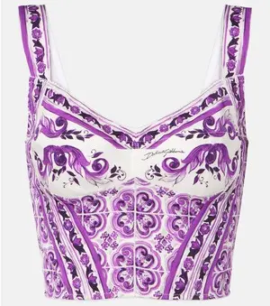 Dolce & Gabbana Majolica Silk-blend Bustier Top - Purple