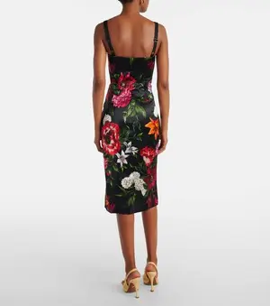 Dolce & Gabbana Floral Satin Midi Dress - Black