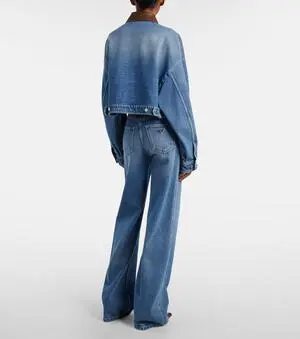 Prada Leather-trimmed Cropped Denim Jacket - Blue