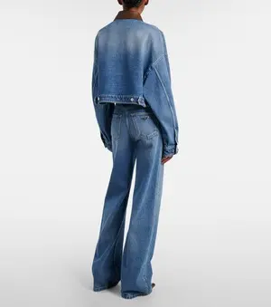 Prada Leather-trimmed Cropped Denim Jacket - Blue