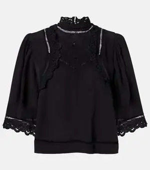 Isabel Marant Étoile Frany Broderie Anglaise Crêpe Top - Black