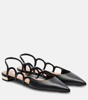 AQUAZZURA Endless Love Leather Slingback Flats - Black