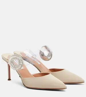 AQUAZZURA Crystal-embellished Pvc Mules - Beige