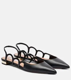 AQUAZZURA Endless Love Leather Slingback Flats - Black