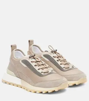 Brunello Cucinelli Runner Suede And Canvas Sneakers - Grey