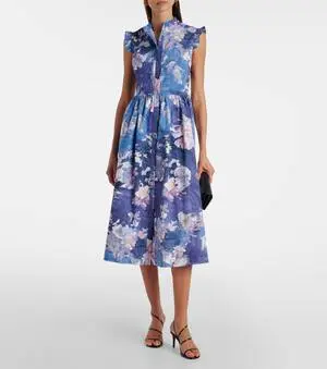 Erdem Flared Floral Midi Dress - Blue