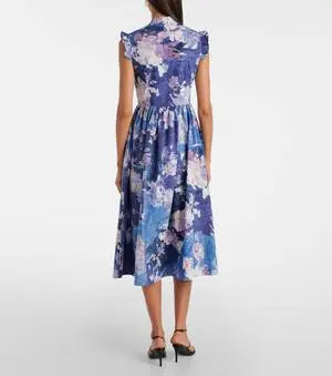 Erdem Flared Floral Midi Dress - Blue