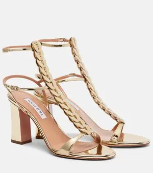 AQUAZZURA Destiny Gladiator 85 Leather Sandals - Gold