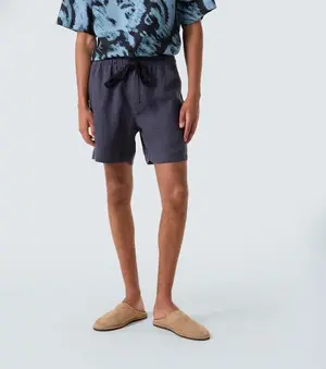 Commas Linen Shorts - Blue