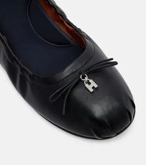 Hogan Olympia Leather Ballerina Flats - Black