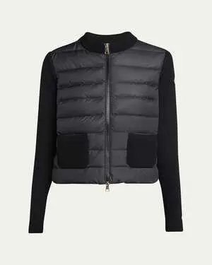 Moncler Padded Wool Zip-Up Cardigan - Black