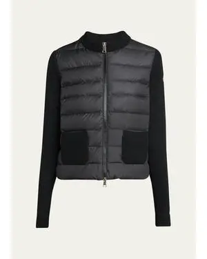 Moncler Padded Wool Zip-up Cardigan - Black