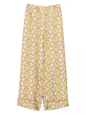 LA DOUBLEJ Floral-Print Silk Trousers