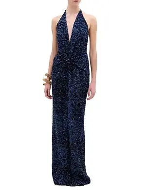 Silvia Tcherassi Aiko Sequined Halter Gown