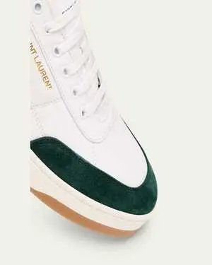 Saint Laurent Sl61 Leather And Suede Low-top Sneakers - White/dark Green