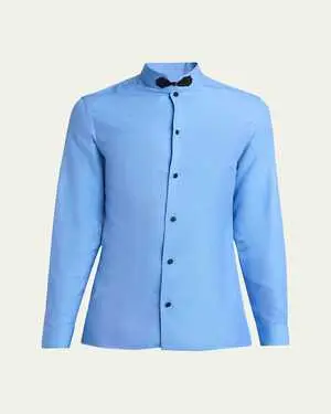 Valentino Garavani Silk Shantung Toggle Band-collar Sport Shirt - Blue