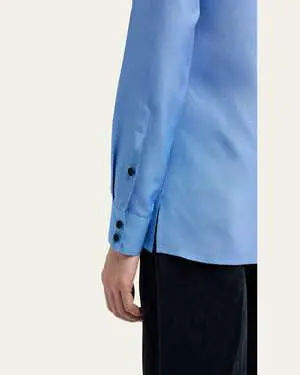 Valentino Garavani Silk Shantung Toggle Band-collar Sport Shirt