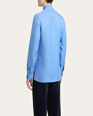 Valentino Garavani Silk Shantung Toggle Band-collar Sport Shirt