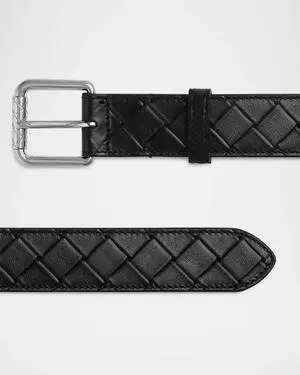 Bottega Veneta Intrecciato Stamp Leather Belt - Titanium