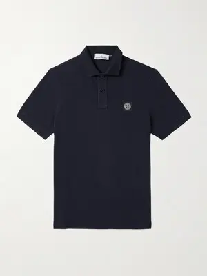 Stone Island Organic Cotton-blend Piqué Polo Shirt - Blue