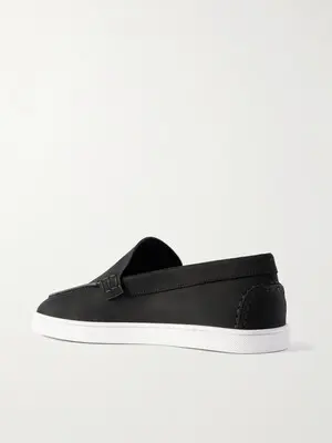 CHRISTIAN LOUBOUTIN Moonboat Logo-embossed Nubuck Loafers - Black