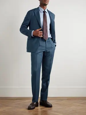 Canali Tapered Pleated Checked Wool Trousers - Blue