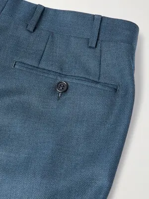 Canali Tapered Pleated Checked Wool Trousers - Blue