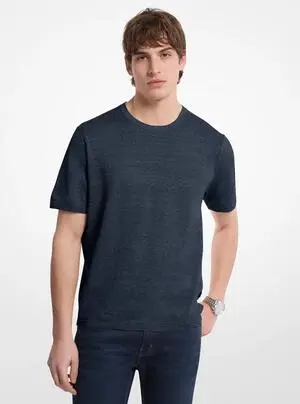 Michael Kors Linen And Cotton T-shirt In Size By - Blue