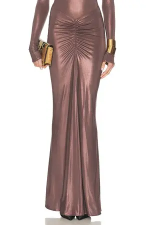 Lapointe Coated Jersey Ruched Maxi Skirt - Mocha