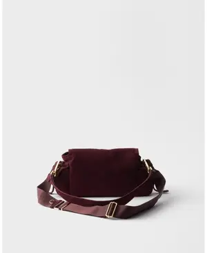 Prada Suede Shoulder Bag With Flap - Burgundy