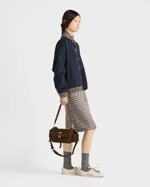 Prada Suede Shoulder Bag With Flap - Dark Brown