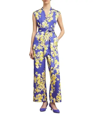 HOBBS LONDON Macey Belted Jumpsuit - Blue Multi